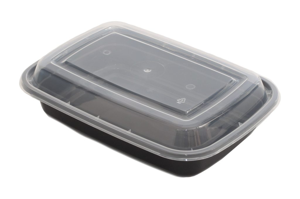 28oz Heavy Weight Rectangular Black Container with Lid (150 pcs ...