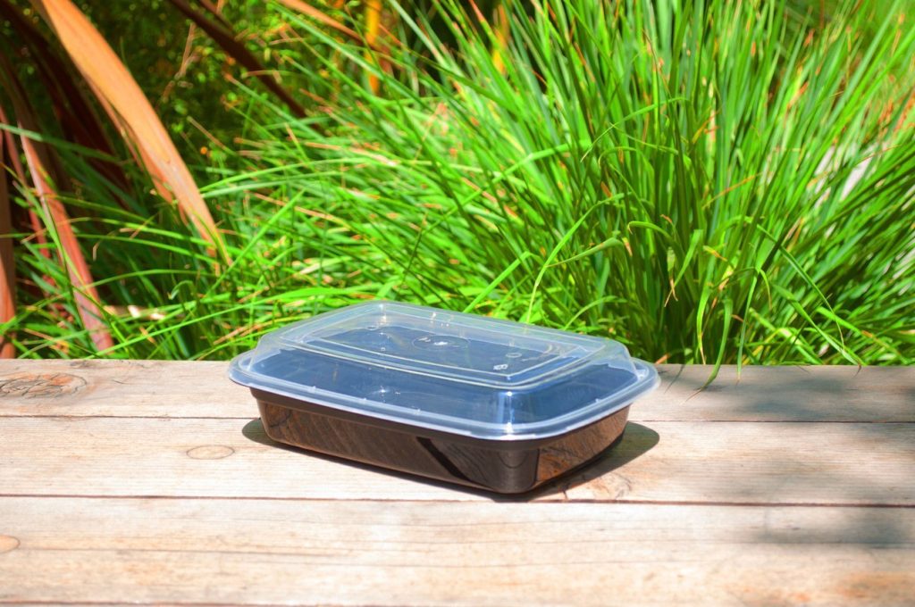 58oz Heavy Weight Rectangular Black Container with Lid (150 pcs ...